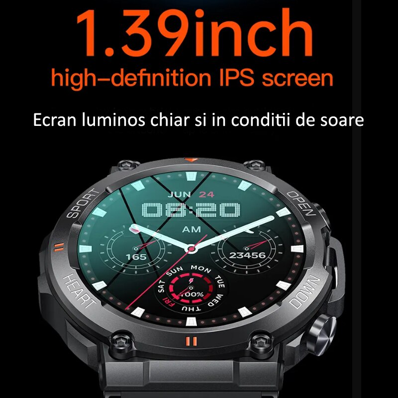 Smartwatch barbati, model sport, ecran 1, 39 inch, negru - eMAG.ro