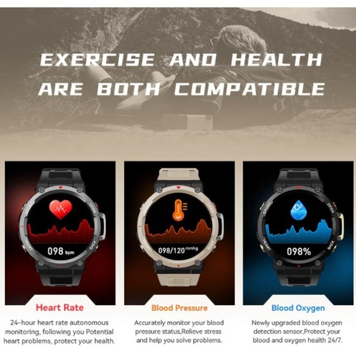 Часовник Smartwatch ZW25 Sport Men, NFC, Bluetooth, Обаждане, измерване ...