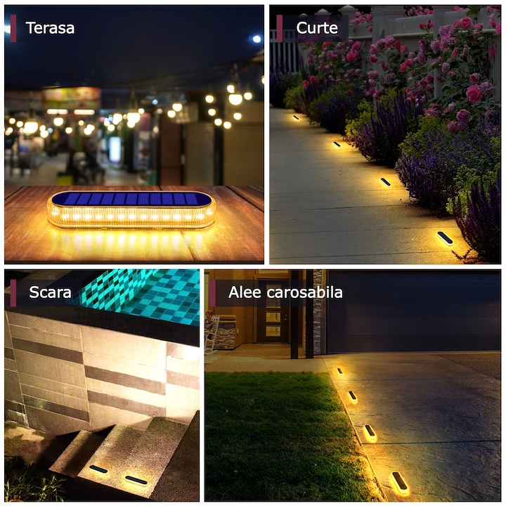 Set 4 lampi solare cu senzor de lumina LED de exterior pentru gradina ...