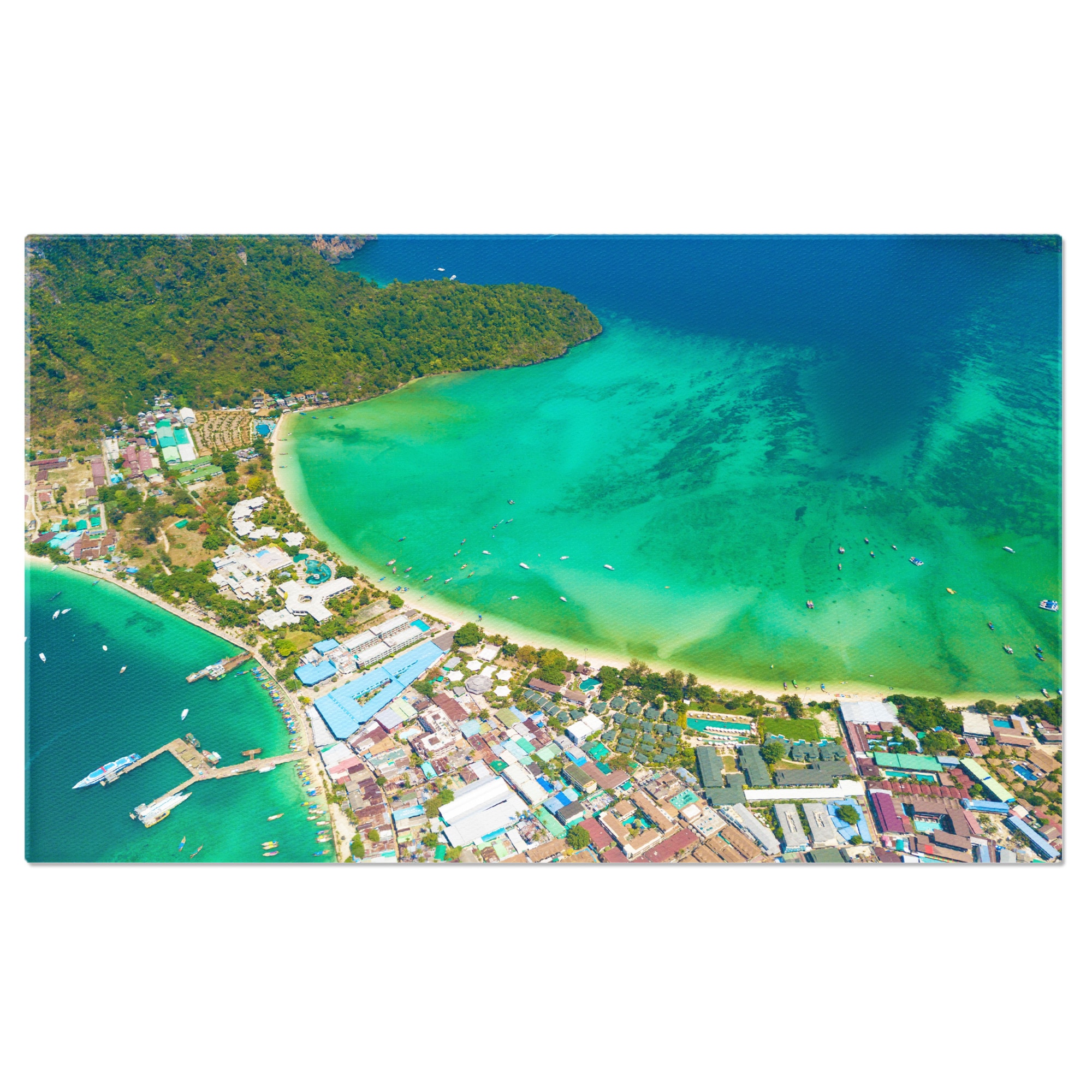 Vászonfestmény Thaiföldi tengerpart házakkal a parton, óceán, tenger ...