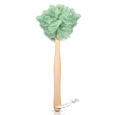 Burete de baie cu maner lung, fibra de bambus cu carbune, verde ...