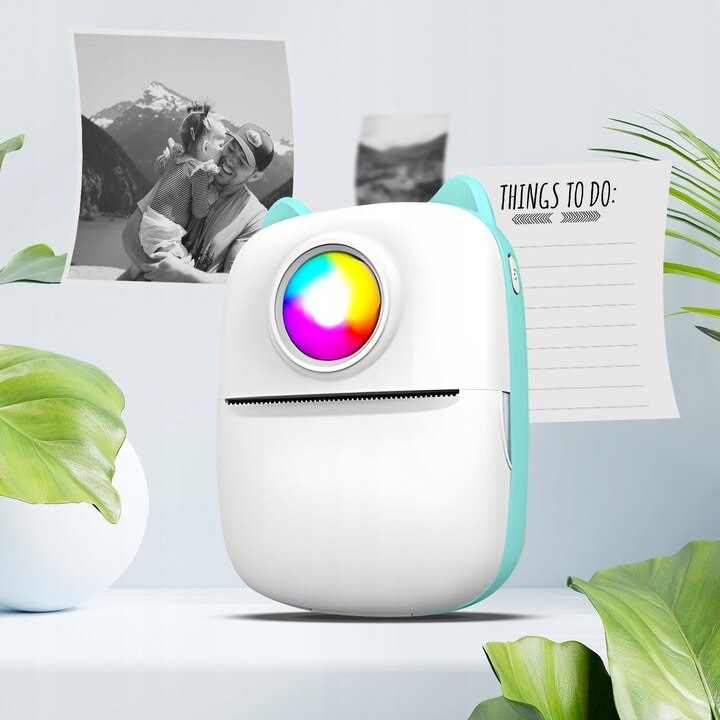 Set Mini imprimanta termica DexXer, 15 Role hartie termica alba, 6 Role ...