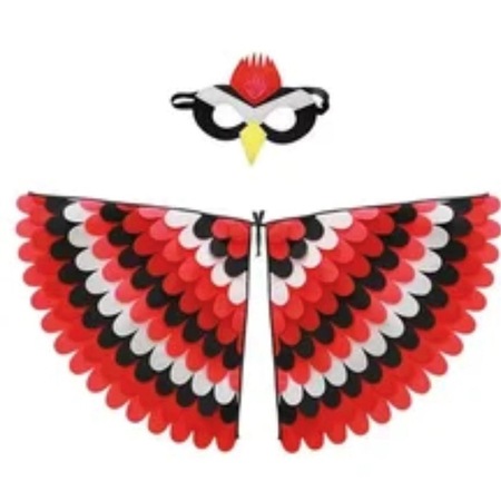 Costum serbare copii, Pasare, multicolora, rosu, alb, negru, masca cu ...