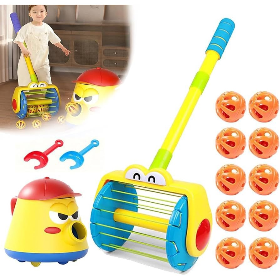 Интерактивна играчка с изстрелвач и събирач на топки 12 топки 2 шпатули многоцветни