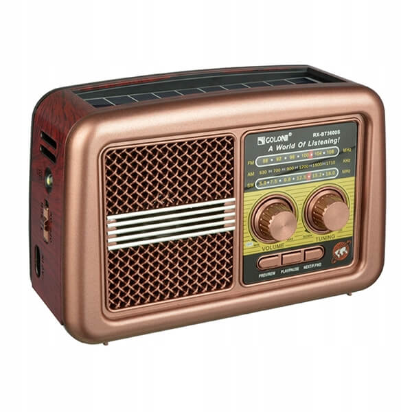Radio portabil in stil retro, Golon, Cu panou solar incorporat, RX ...