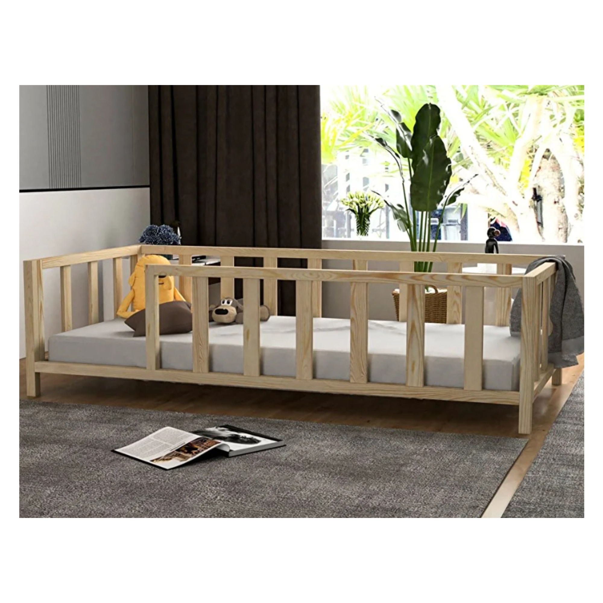 Pat pentru copii, Profiwood, Lemn, 140x200 cm, Natur - eMAG.ro