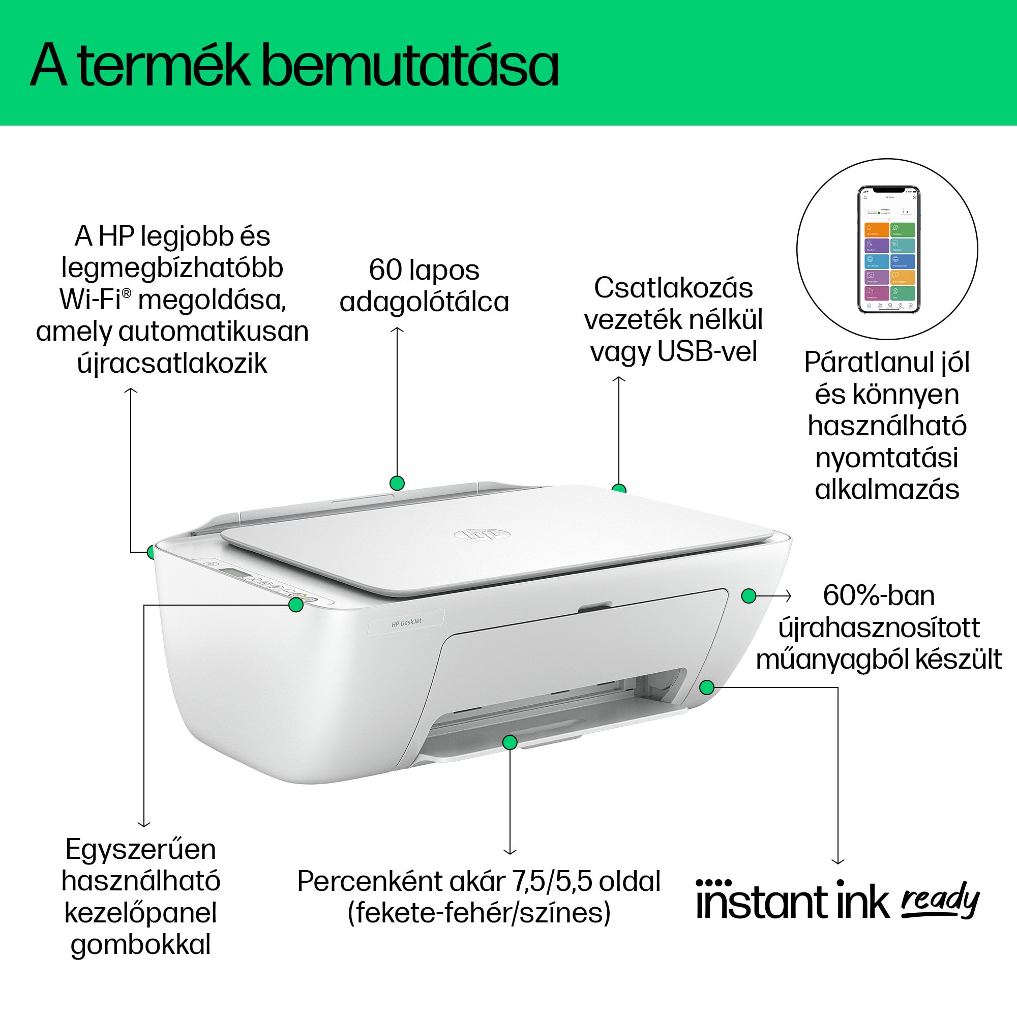 HP DeskJet 2810E multifunkciós színes tintasugaras nyomtató, A4, Wi-Fi ...