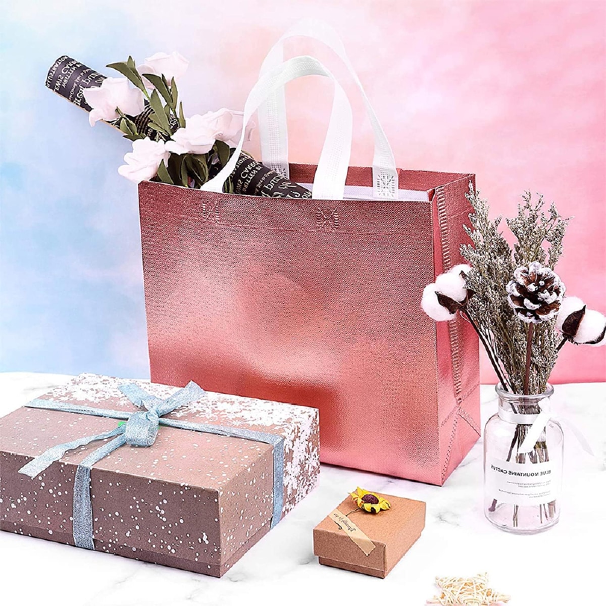 Set 10 pungi de cadou, QttvbTna, Reutilizabile, Roz - eMAG.ro