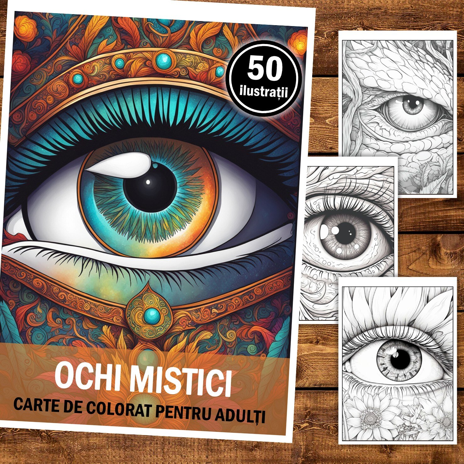Carte de colorat pentru relaxare si antistres, 50 de ilustratii, Ochi ...