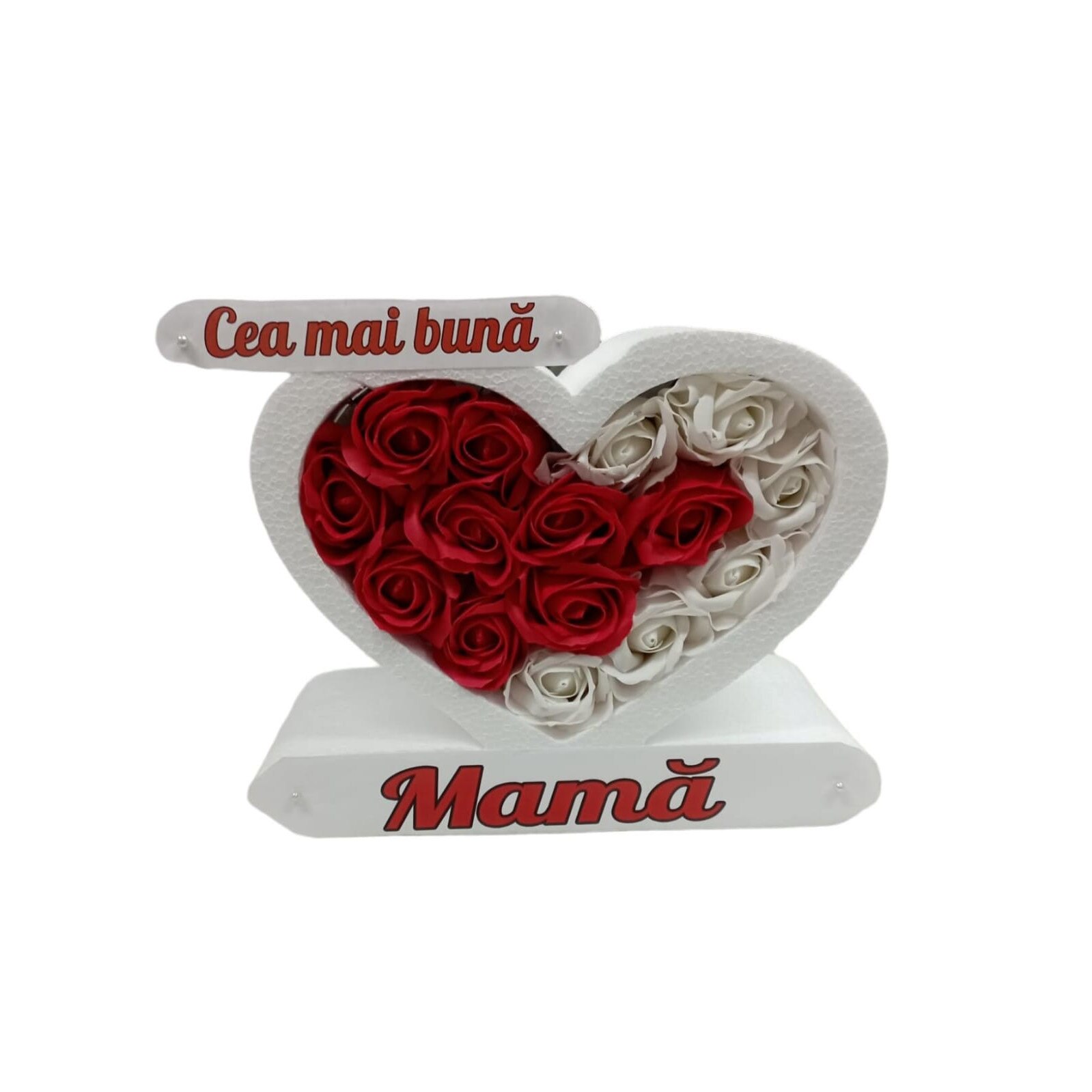 Aranjament trandafiri de sapun, cea mai buna mama, rosu cu margine alba ...