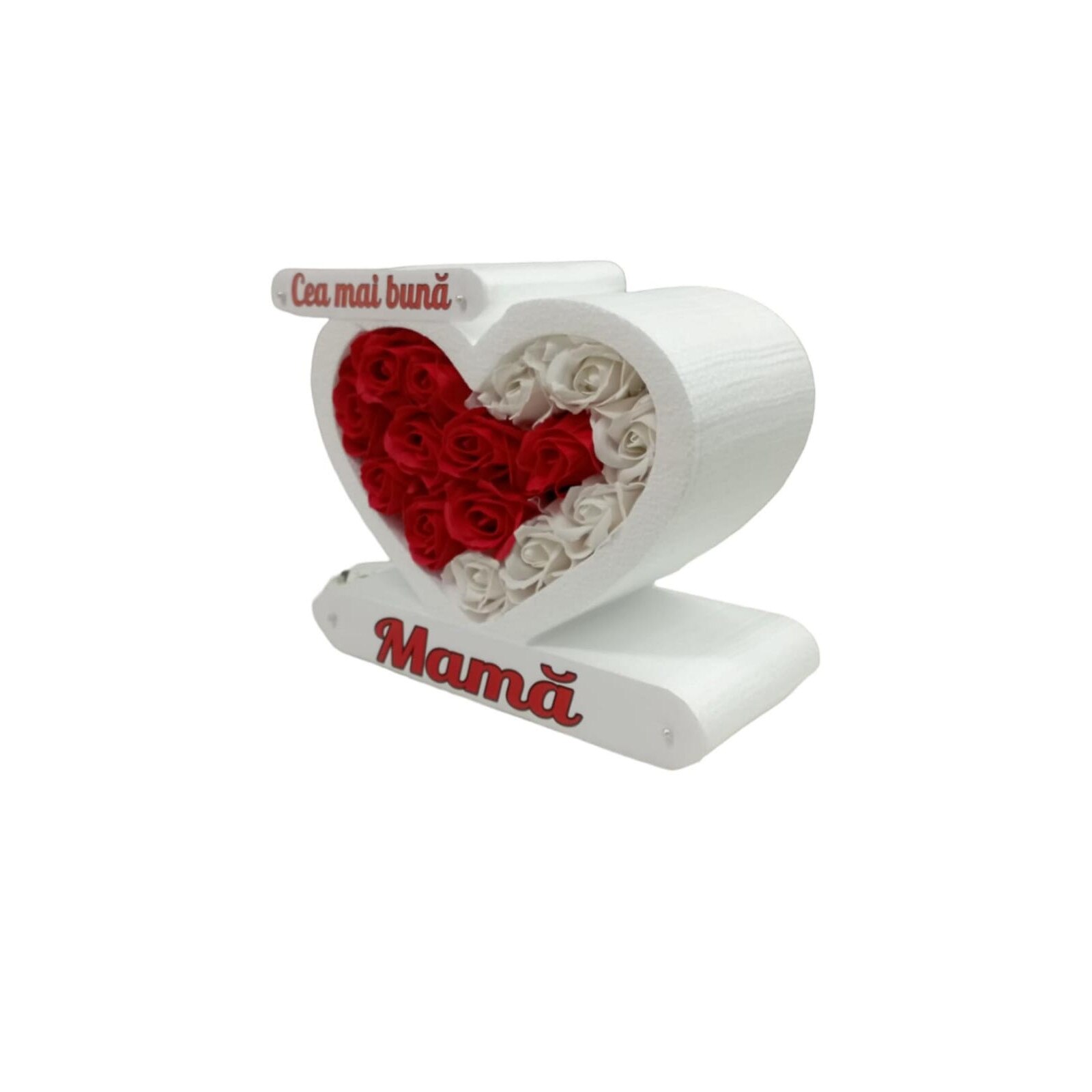 Aranjament trandafiri de sapun, cea mai buna mama, rosu cu margine alba ...