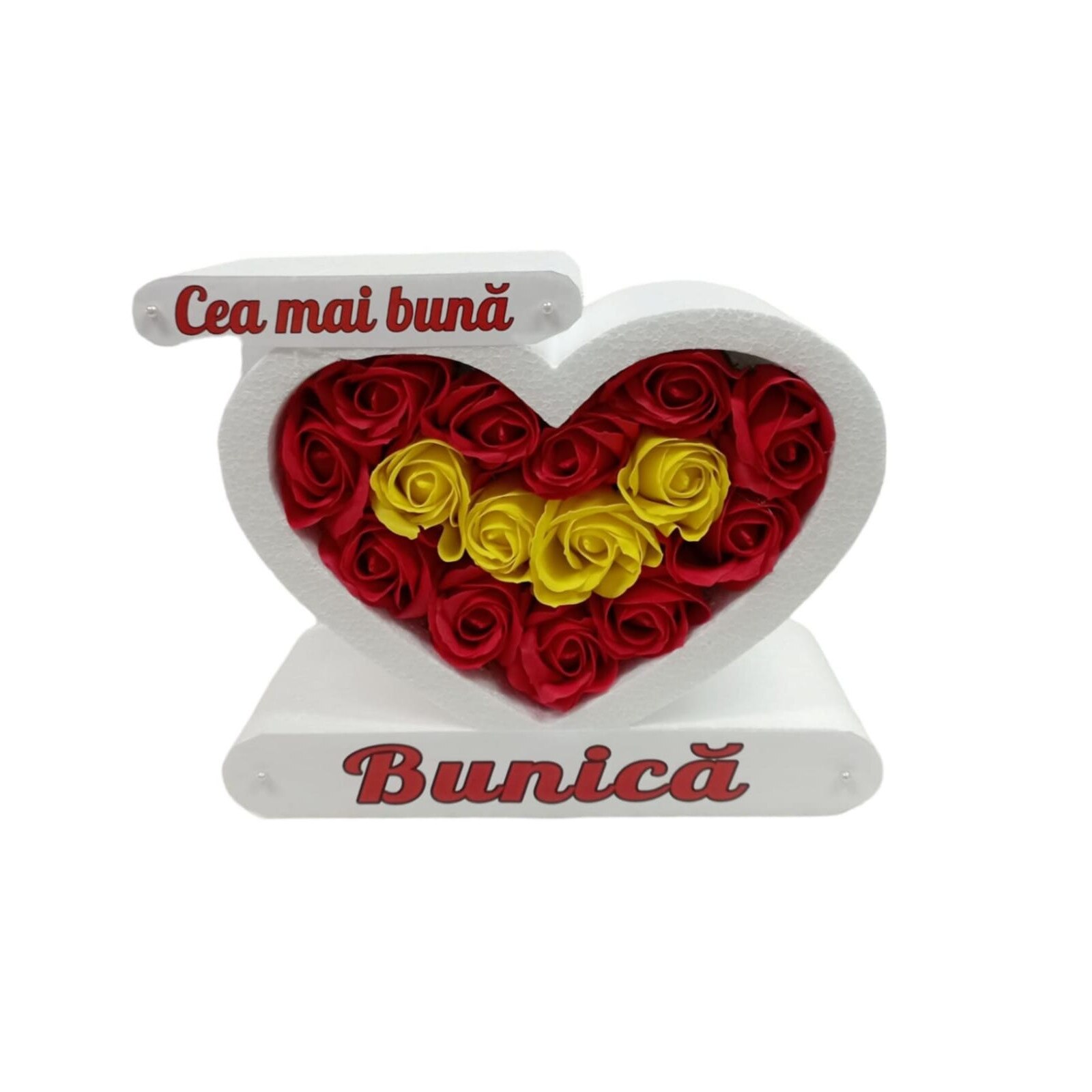 Aranjament trandafiri de sapun, cea mai buna bunica rosu cu galben ...