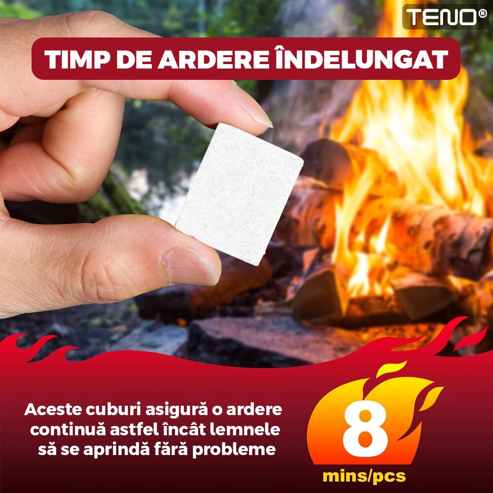 Комплект от 48 Teno® Fire Starter Cubes, запалки, дълго време на горене ...