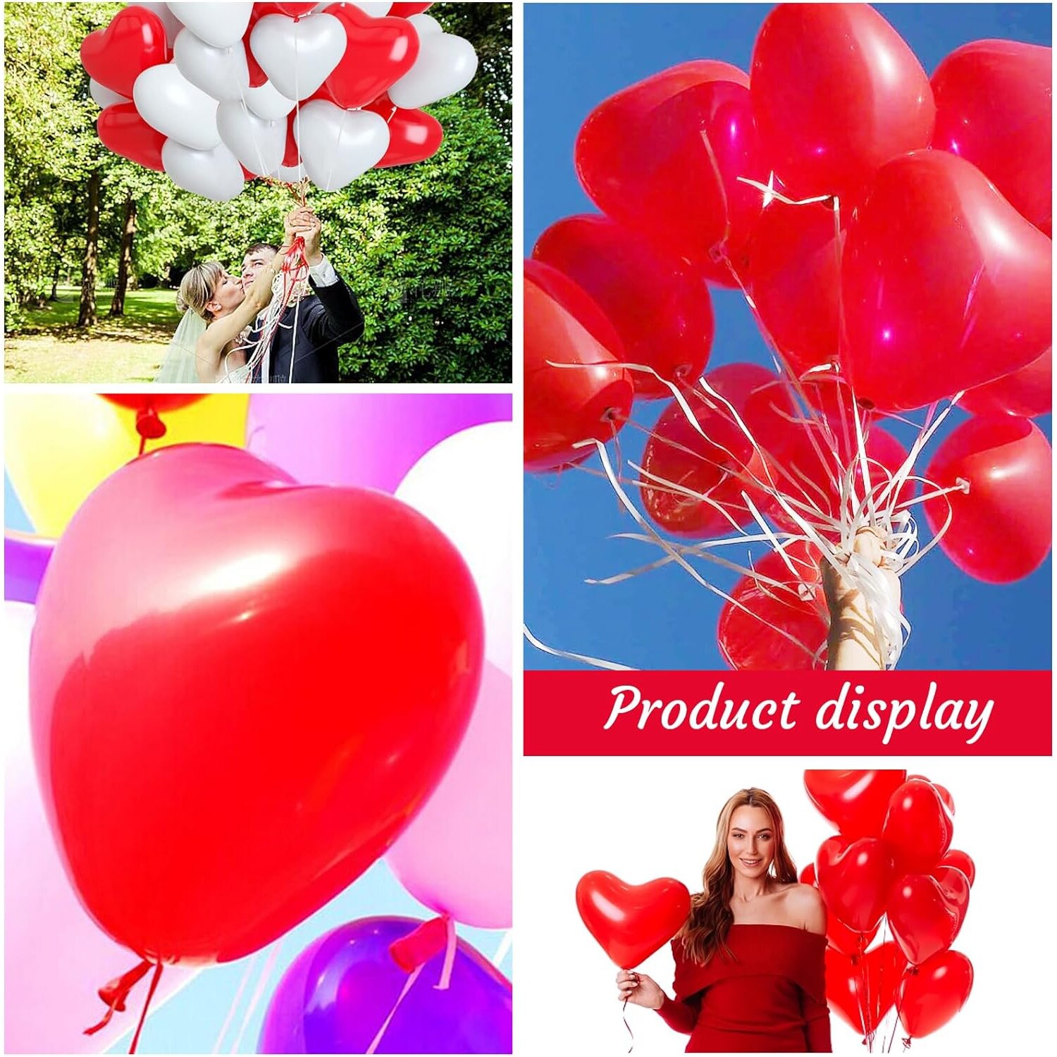 Set 50 baloane inima din latex, culoare rosu, 25cm - eMAG.ro