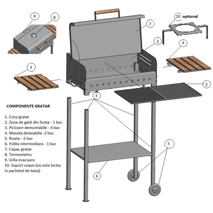 Gratar de gradina, cu carbuni, Premium, material fonta si capac ...