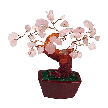 Copac Feng-Shui cu pietre aventurin si suport din ceramica, Roz, 13 cm ...