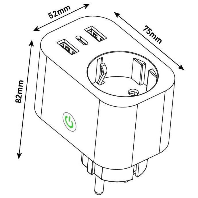 Priza inteligenta wireless Entac, 1 priza Type-C, 2 prize USB, 2.4A ...