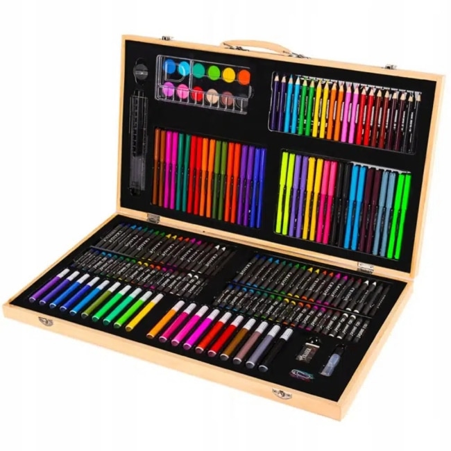 Set complet desen si pictura, 180 piese, creioane colorate, carioci si ...