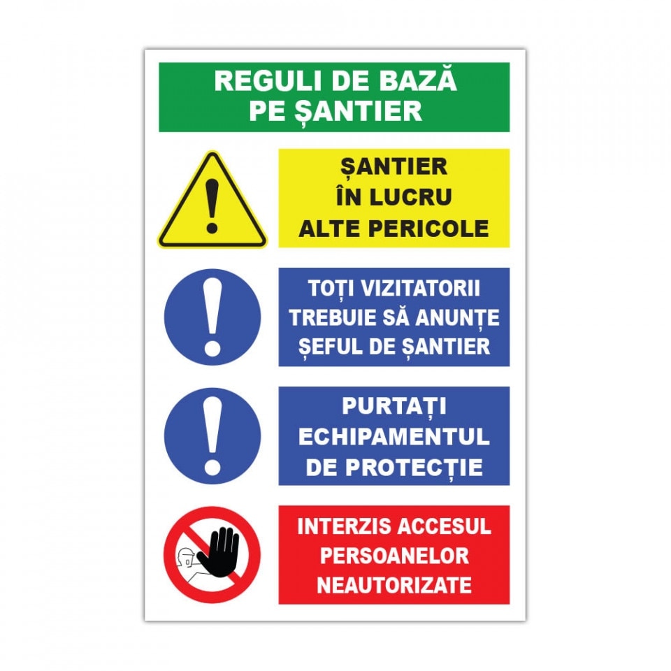 Panou avertizare, Reguli de baza pe santier, placa PVC 4mm, Laminat ...