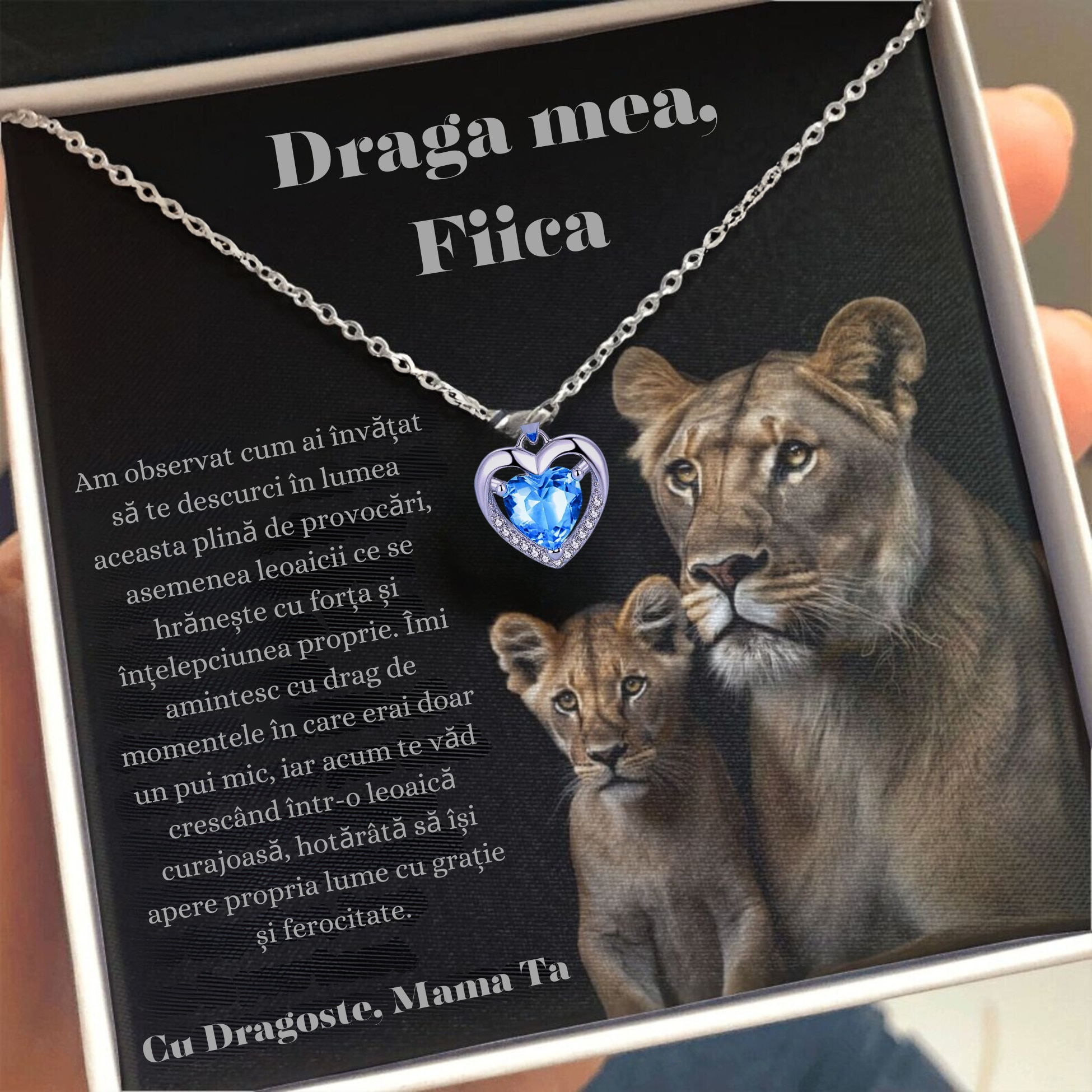 Set Cadou Colier Argint 925, cutiuta personalizata cu felicitare de iubire de la Mama pentru ...