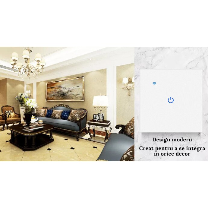 Intrerupator inteligent simplu cu touch Brius™, Wi-Fi, cu nul, sticla ...
