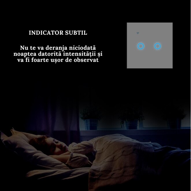 Intrerupator inteligent dublu cu touch Brius™, Wi-Fi, cu nul, sticla ...