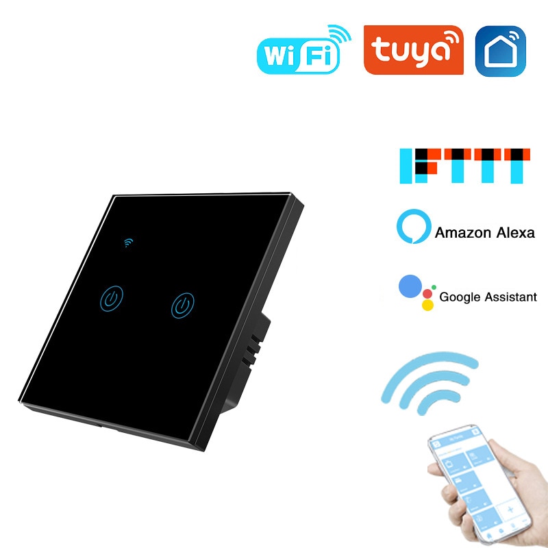 Intrerupator inteligent dublu cu touch Brius™, Wi-Fi, cu nul, sticla ...