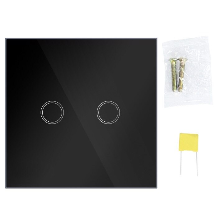 Intrerupator dublu cu touch Brius™, cu nul, sticla securizata, ignifug ...