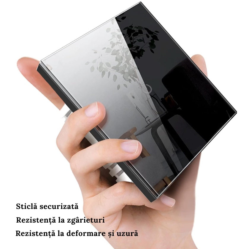 Intrerupator inteligent dublu cu touch Brius™, Wi-Fi, cu nul, sticla ...