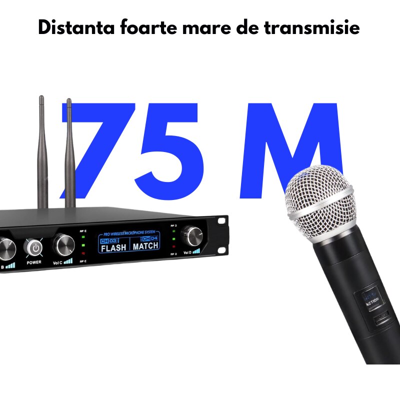 Set 4 Microfoane Profesionale VENTART, Montare Rack, Wireless, Antena ...
