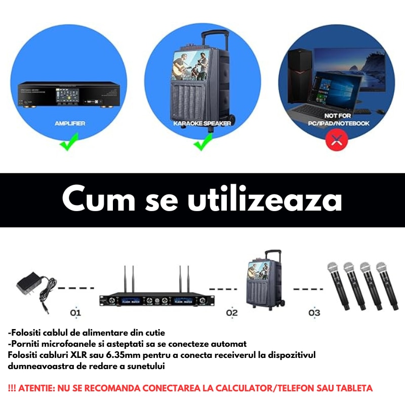 Set 4 Microfoane Profesionale VENTART, Montare Rack, Wireless, Antena ...