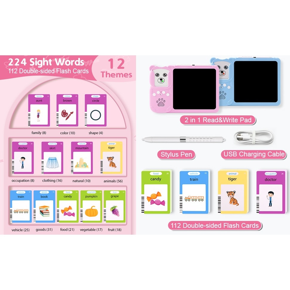 Комплект от 112 карти 224 думи интерактивен Lcd образователен таблет за писане и рисуване с