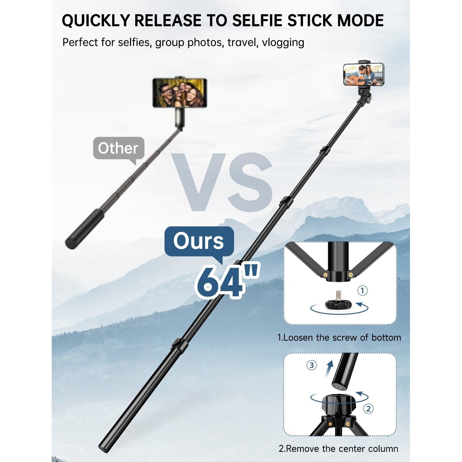 Trepied selfie stick extensibil pentru telefon mobil, smartphone de 180 ...