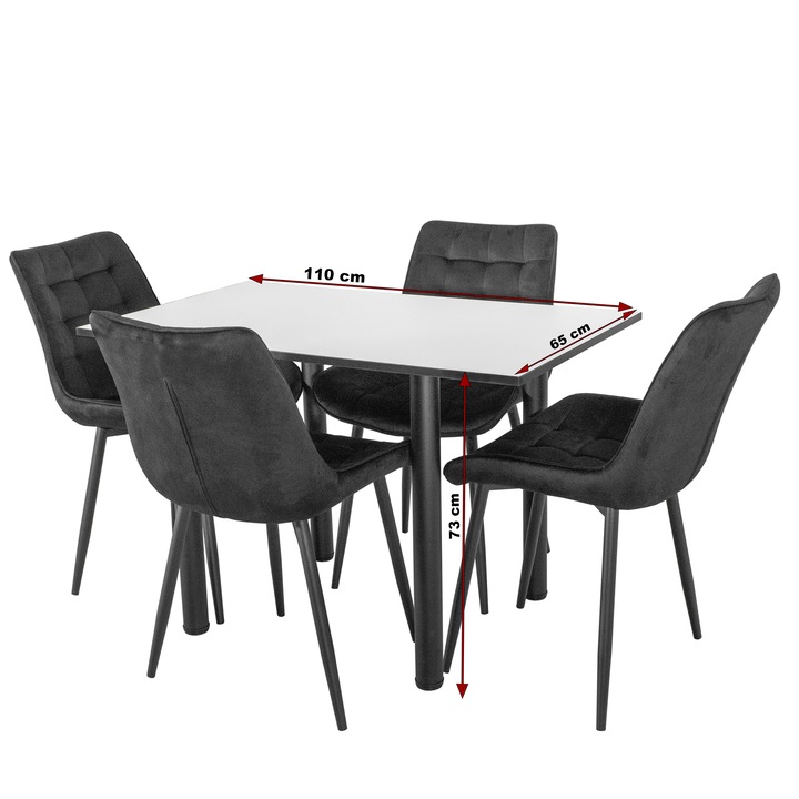 Set masa cu 4 scaune Osaka negru, DENVER, blat pal alb, cant abs negru ...