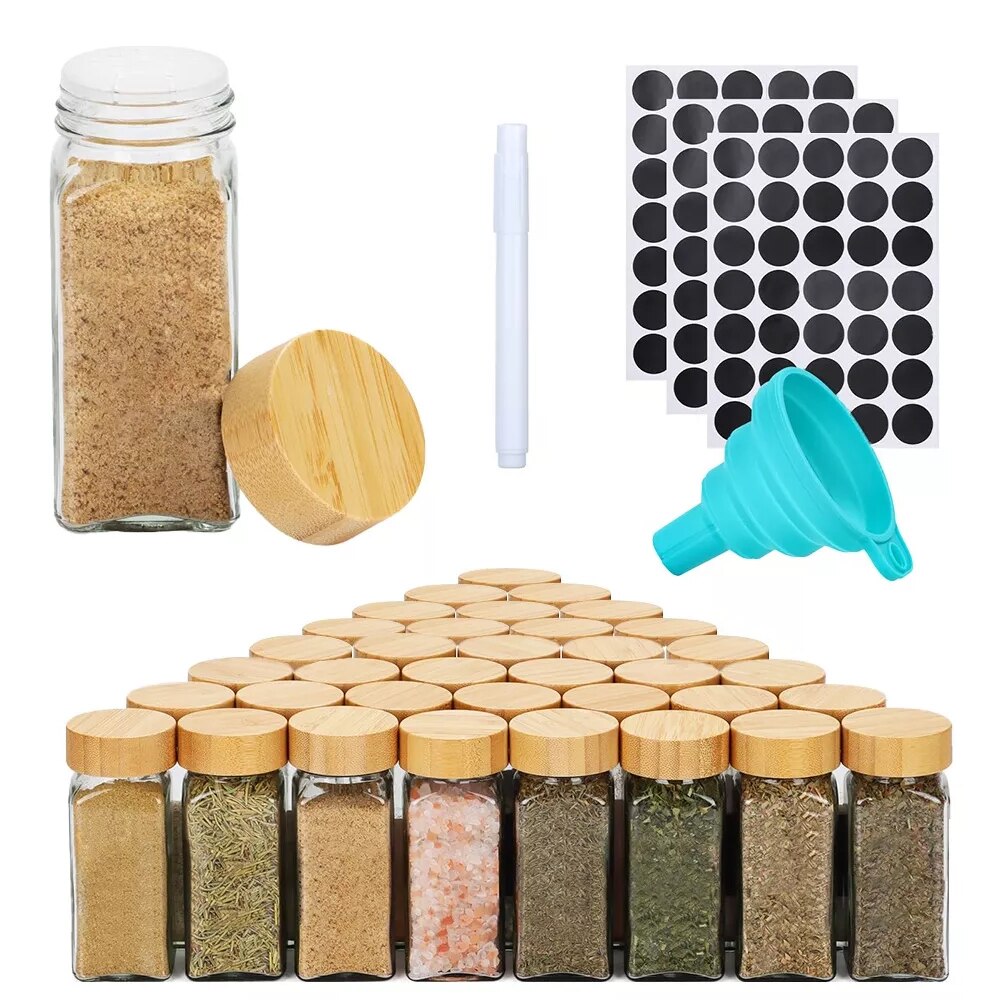 Set de 36 de Recipiente pentru Condimente de 120 ml cu capac din Bambus ...
