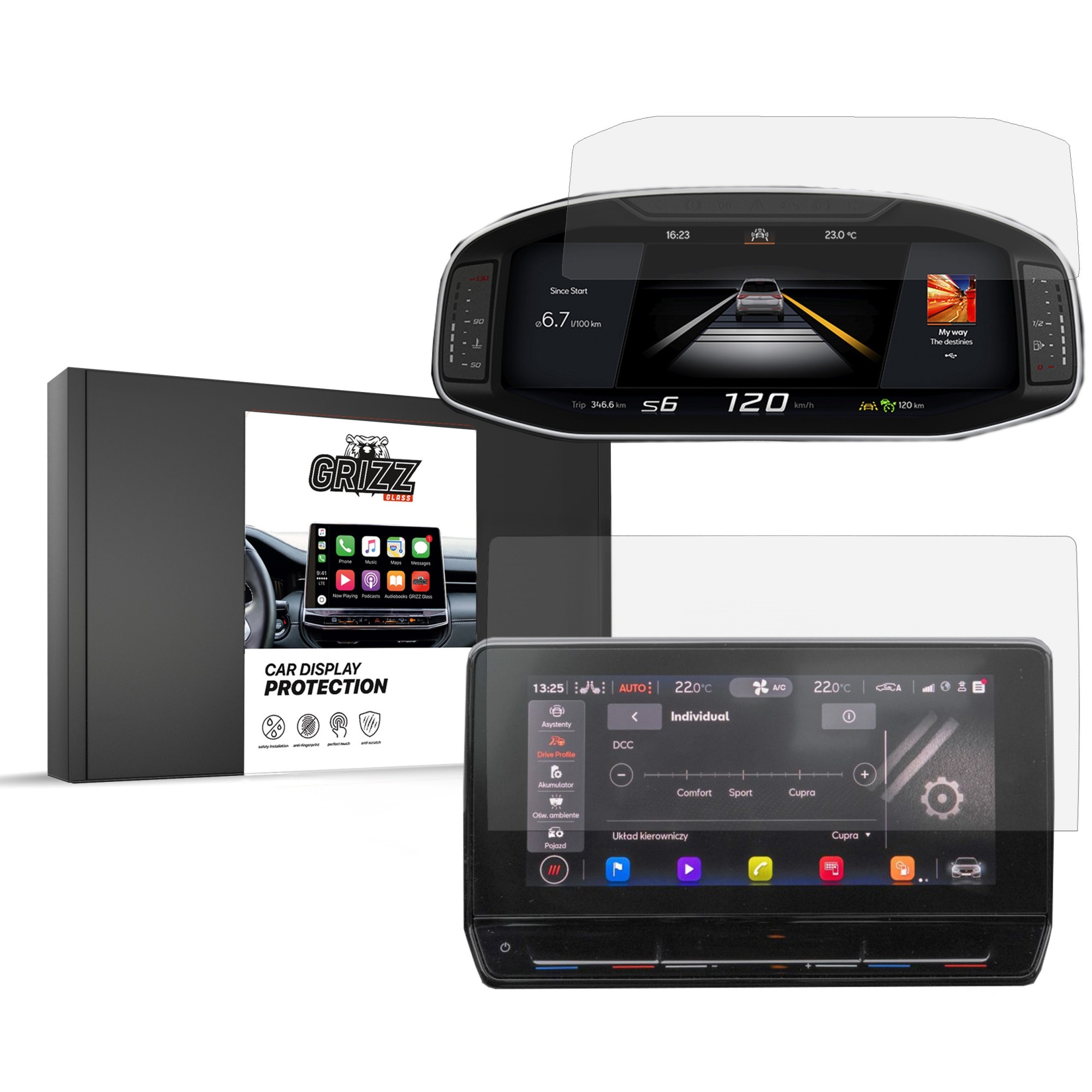 Set 2 x Folie protectie display auto, GrizzGlass, Mat, Compatibil cu ...