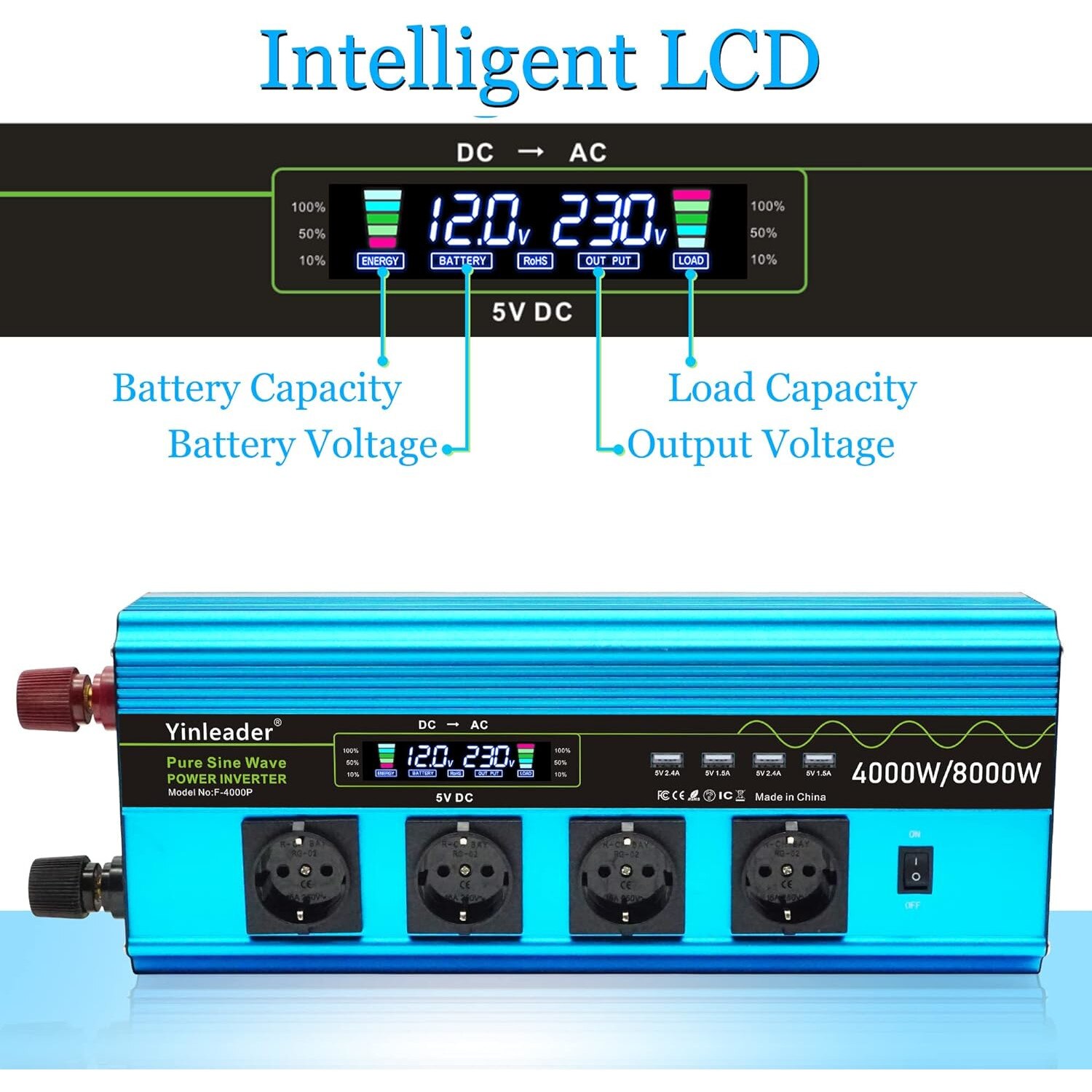 Invertor sinusoidal pur, YinLeader, cu comutator, protectii multiple ...