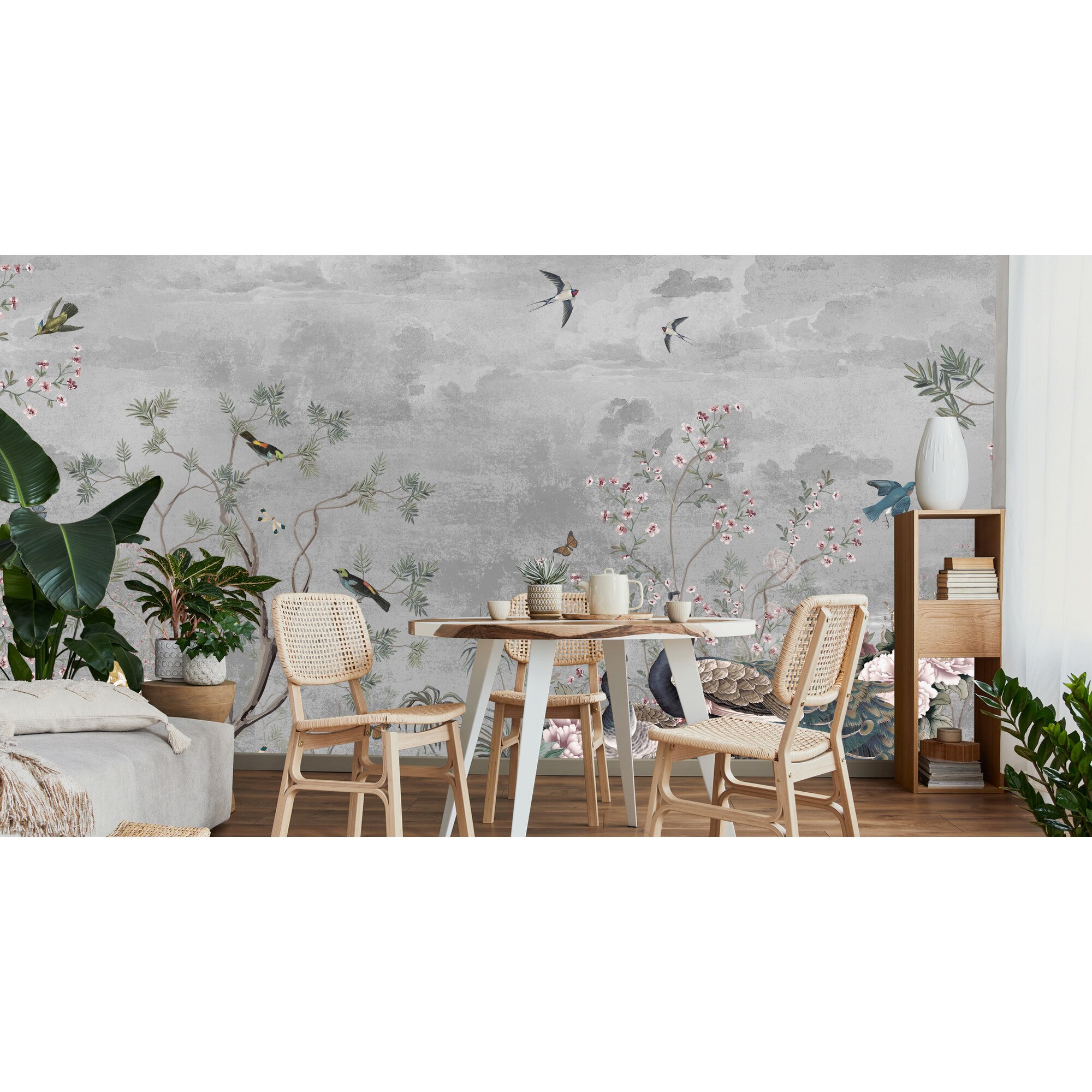 Muralo Fotótapéta színes madarak, egzotikus növények betonfalon 135 cm ...