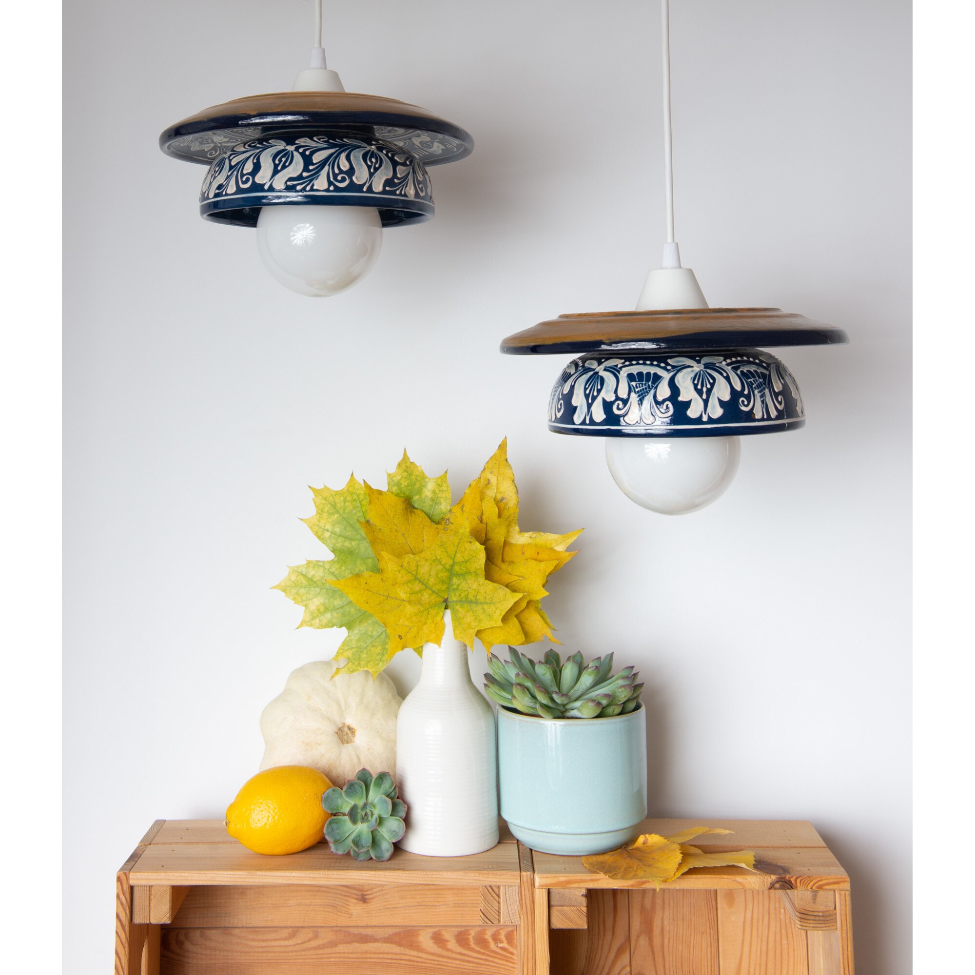 Deco Republic полилей "Roots - 2 сини Strachini" E27, 2x60W, автентична ...