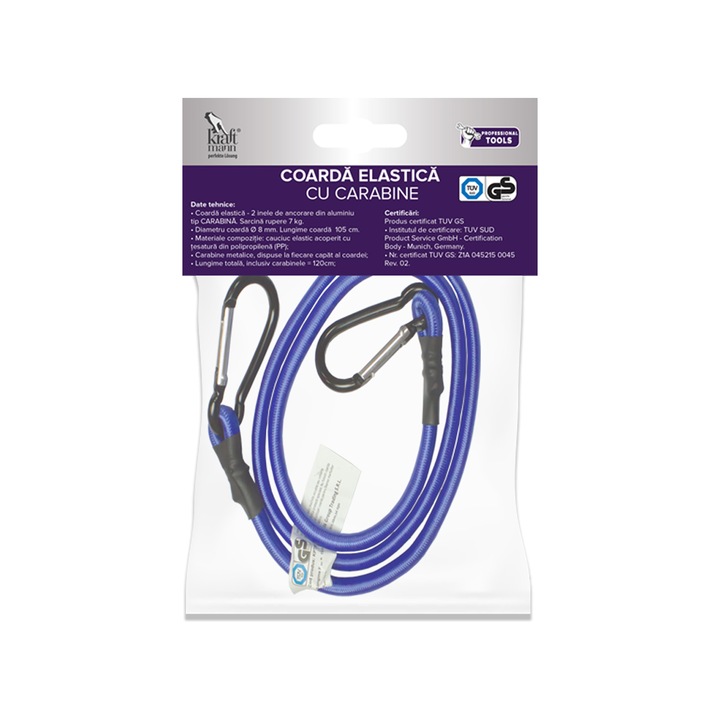 Coarda elastica cu carabine Kraftmann din aluminiu, sarcina maxima 7kg ...