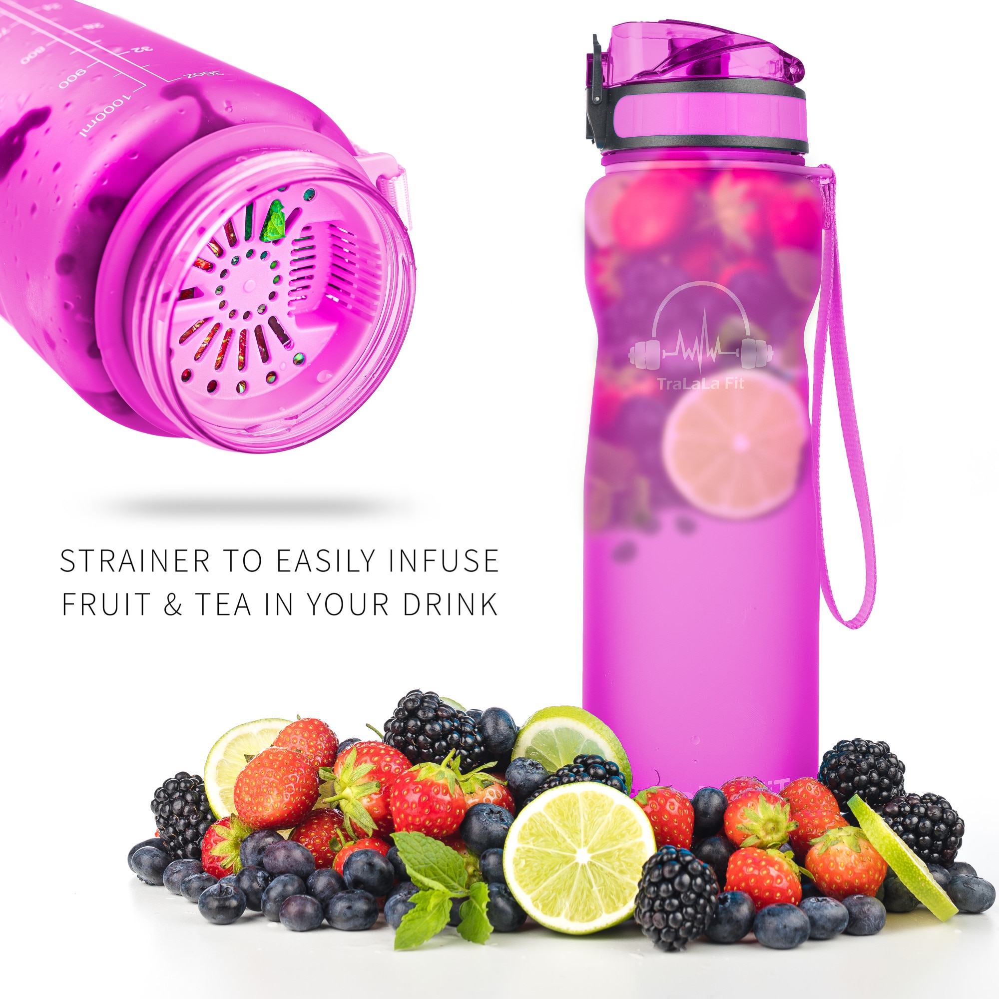 Sticla de apa 1 Litru, Sport Motivationala TraLaLa Fit, Tritan, Perii ...