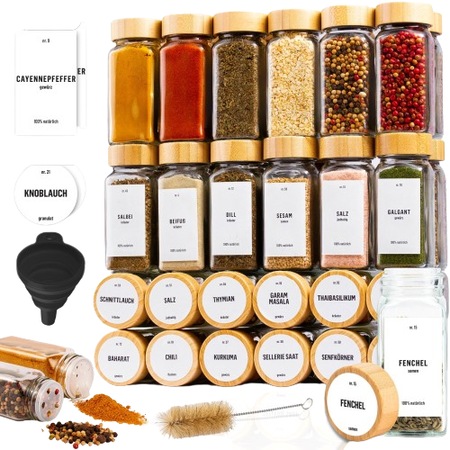 Set de borcane de condimente Deco Haus 36 de piese cu capac din bambus ...