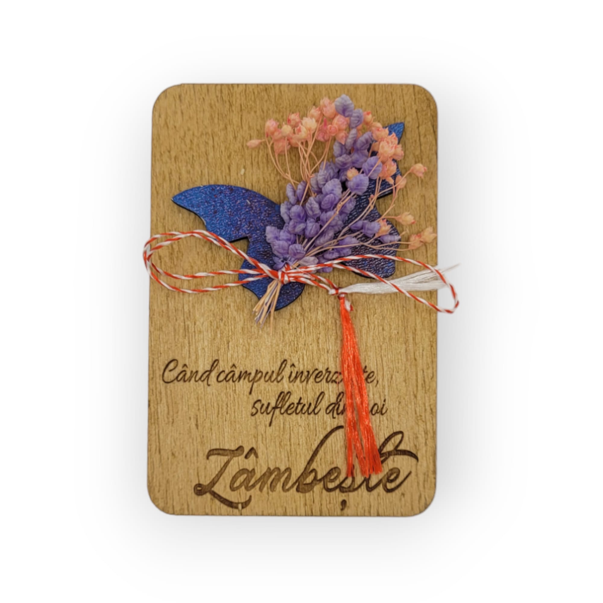 Martisor cu magnet ZAMBESTE, cu mesaj si flori uscate, 6x9cm - eMAG.ro