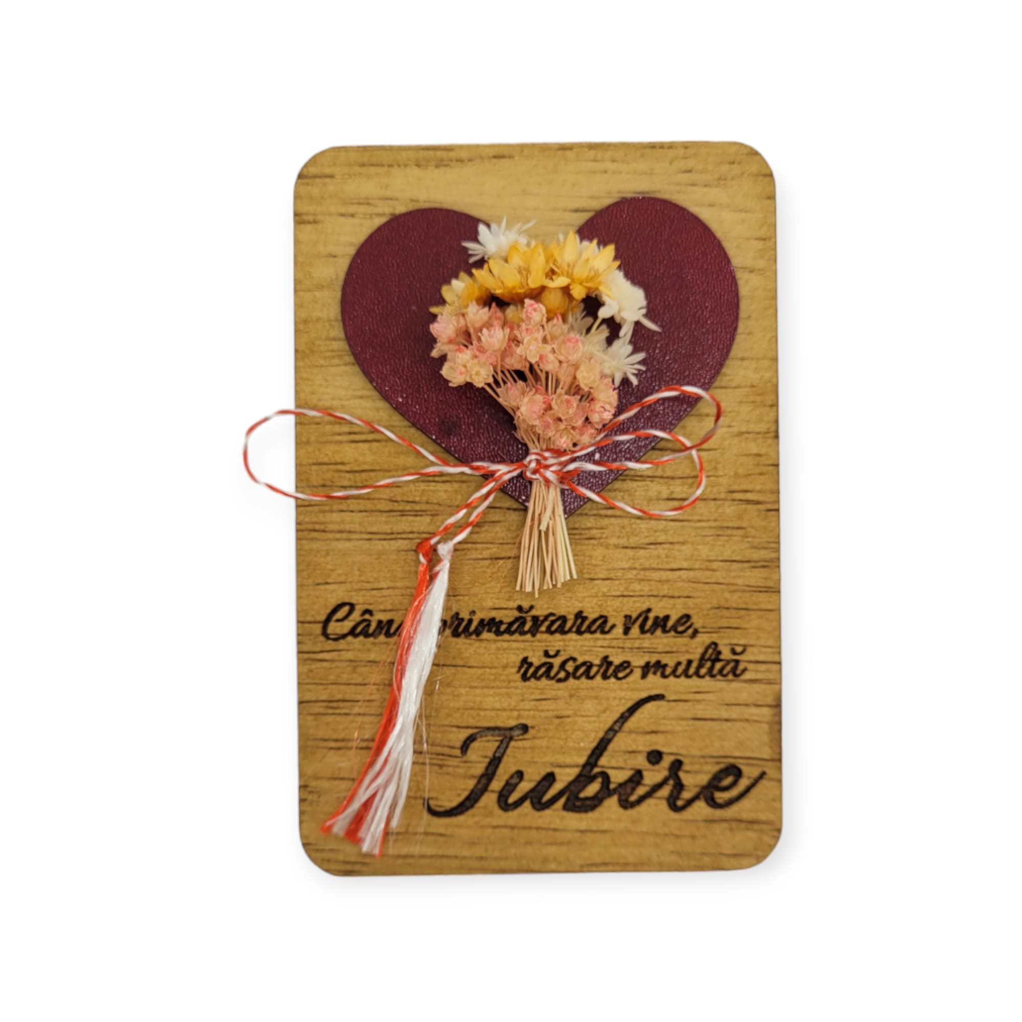 Martisor cu magnet IUBIRE, cu mesaj si flori uscate, 9x6cm - eMAG.ro