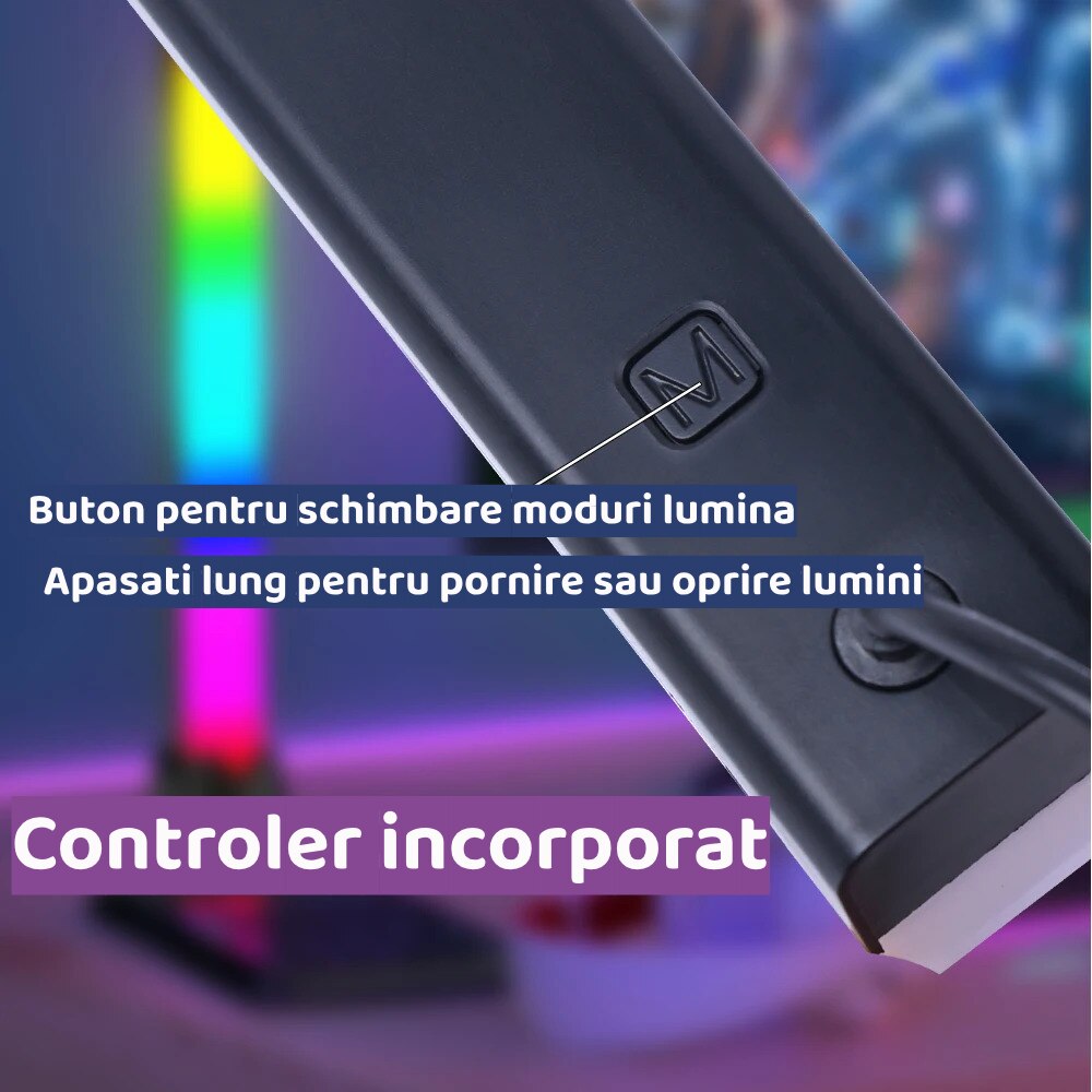 Set 2 Lampi Led RGB Youndra®, Lumini Inteligente, TV Ambient, Wi-Fi si ...