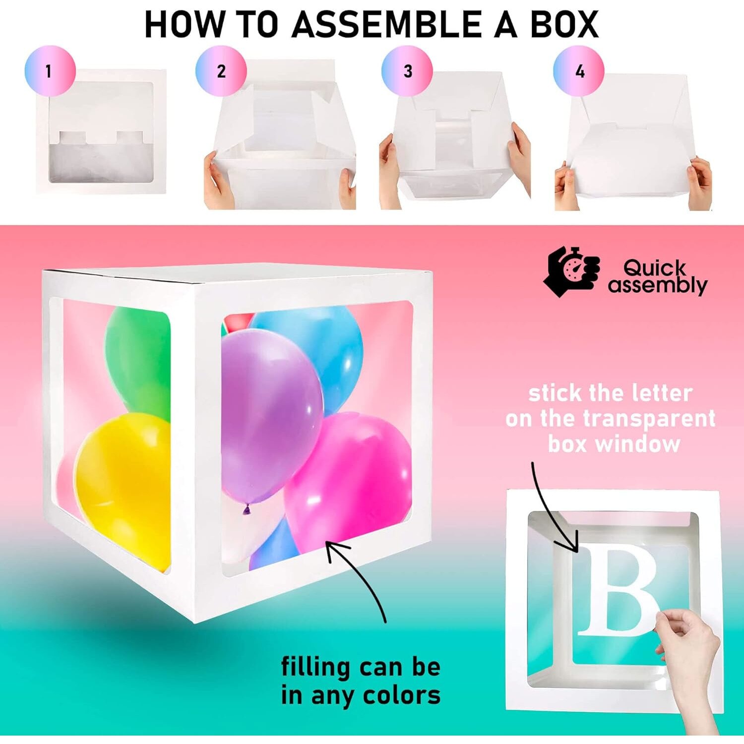 Set 4 cuburi transparente, Baby, pentru decoruri, 30x30 cm, Alb, Carton ...