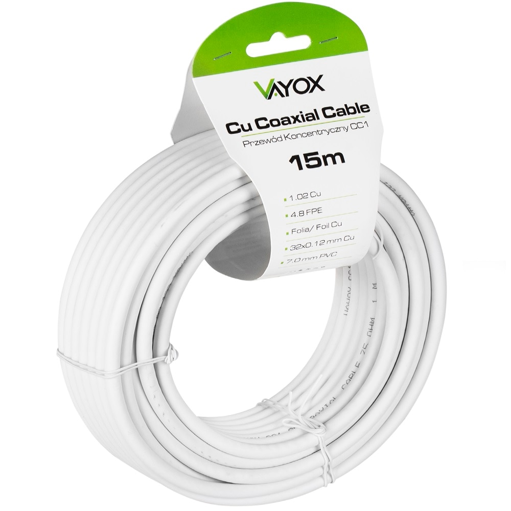 Cablu TV coaxial, Vayox® CC1, Cupru, extern/intern, 75 Ohmi, lungime 15 ...