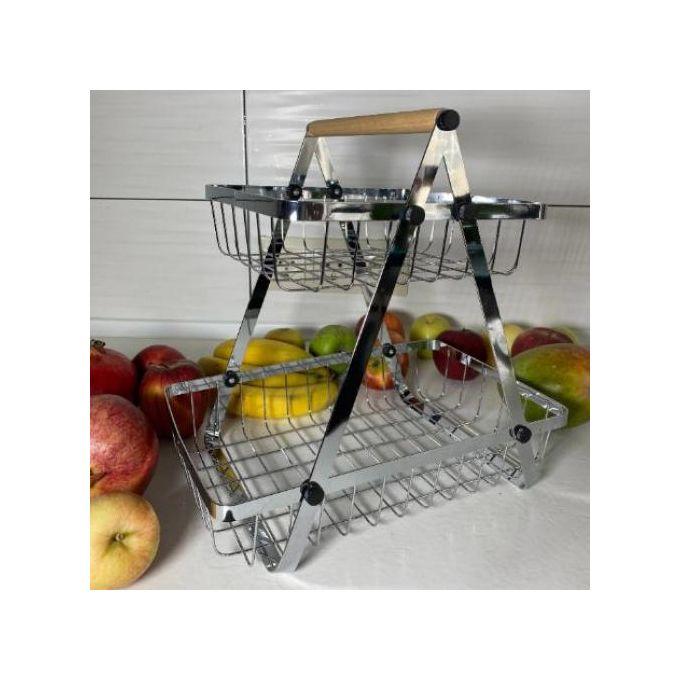 Cos deorativ pentru fructe si legume, metal, argintiu, 32 x 30 x 18 cm ...