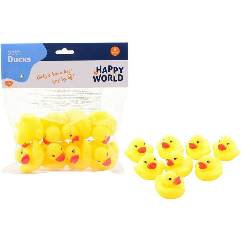 Set ratuste de baie Happy World, din cauciuc, 8 buc, 5.5 cm, Galben ...