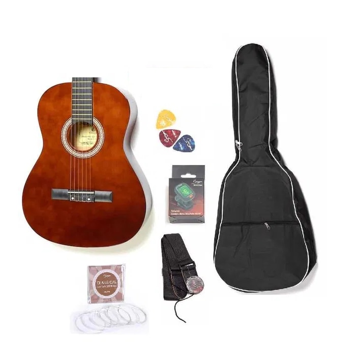 Chitara clasica 4/4 Grape maro cu husa, acordor, curea, pene si corzi - eMAG.ro